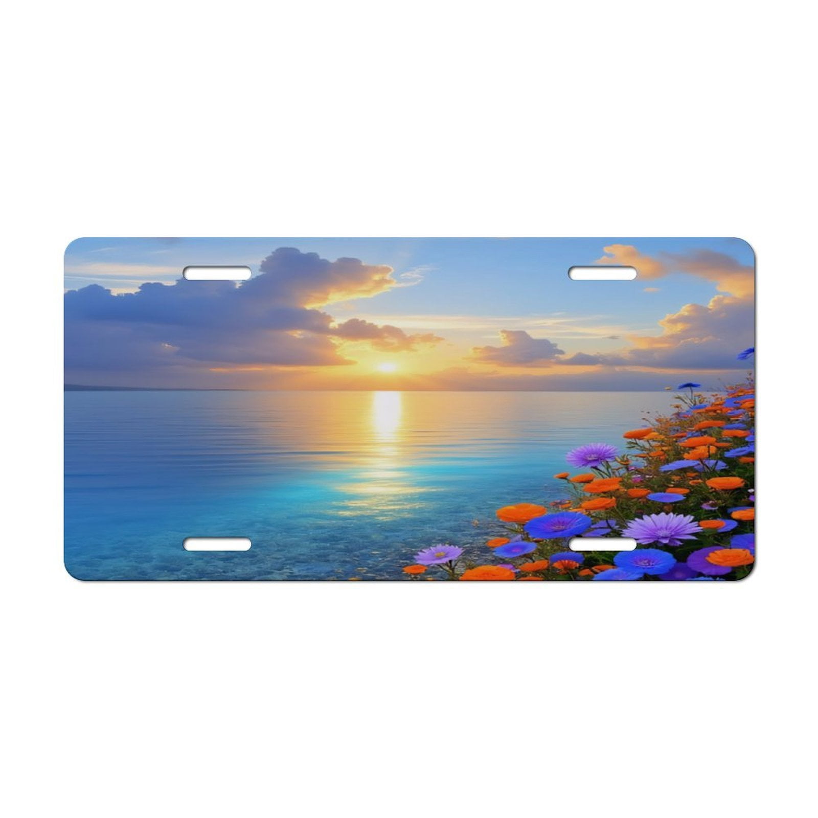 Sunset over Sea with Flowers Car Decorative Front License Plate,Vanity ...
