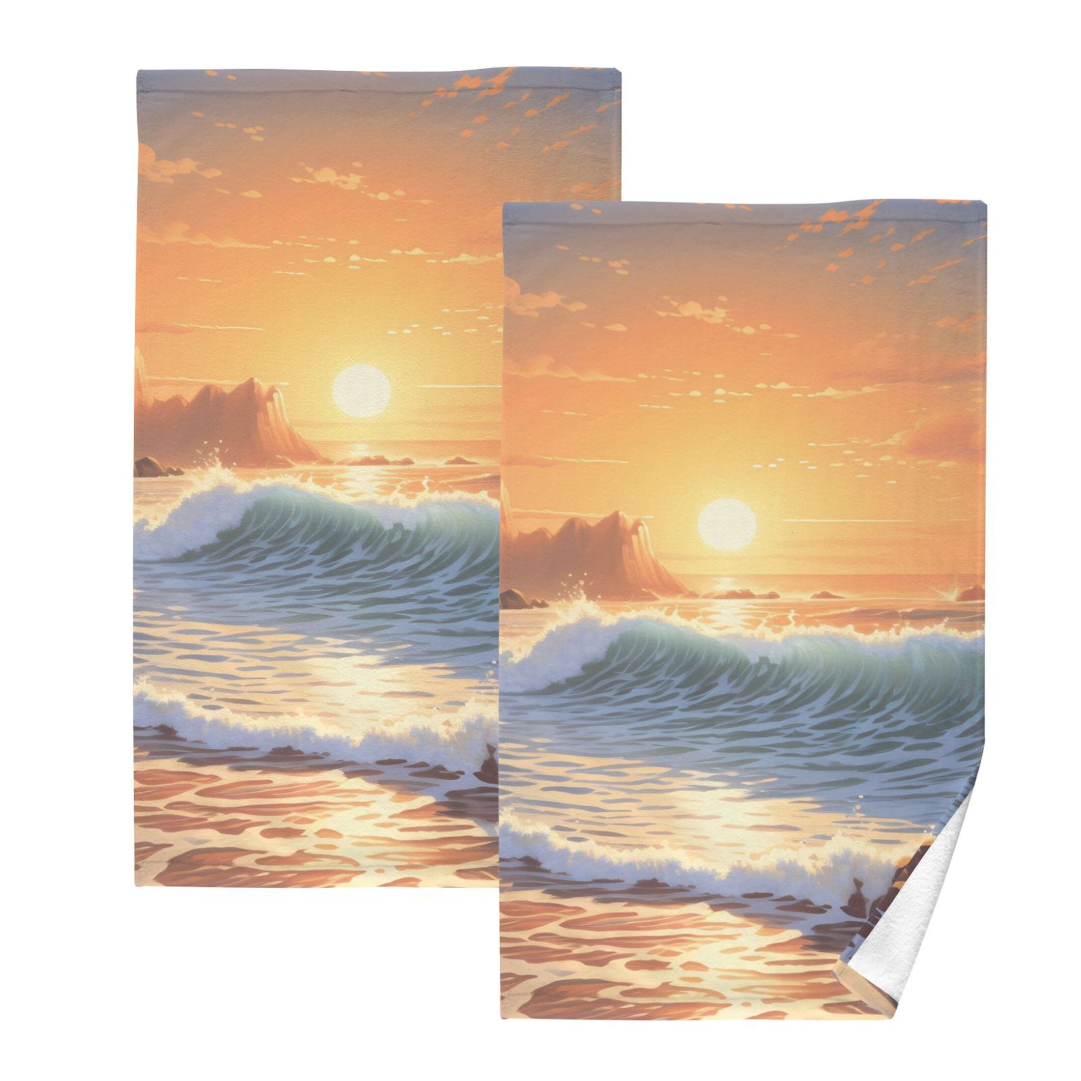 Sunset Sea Landscape Cotton Face Towels Sets Absorbent Hand Towel 2 PCs ...