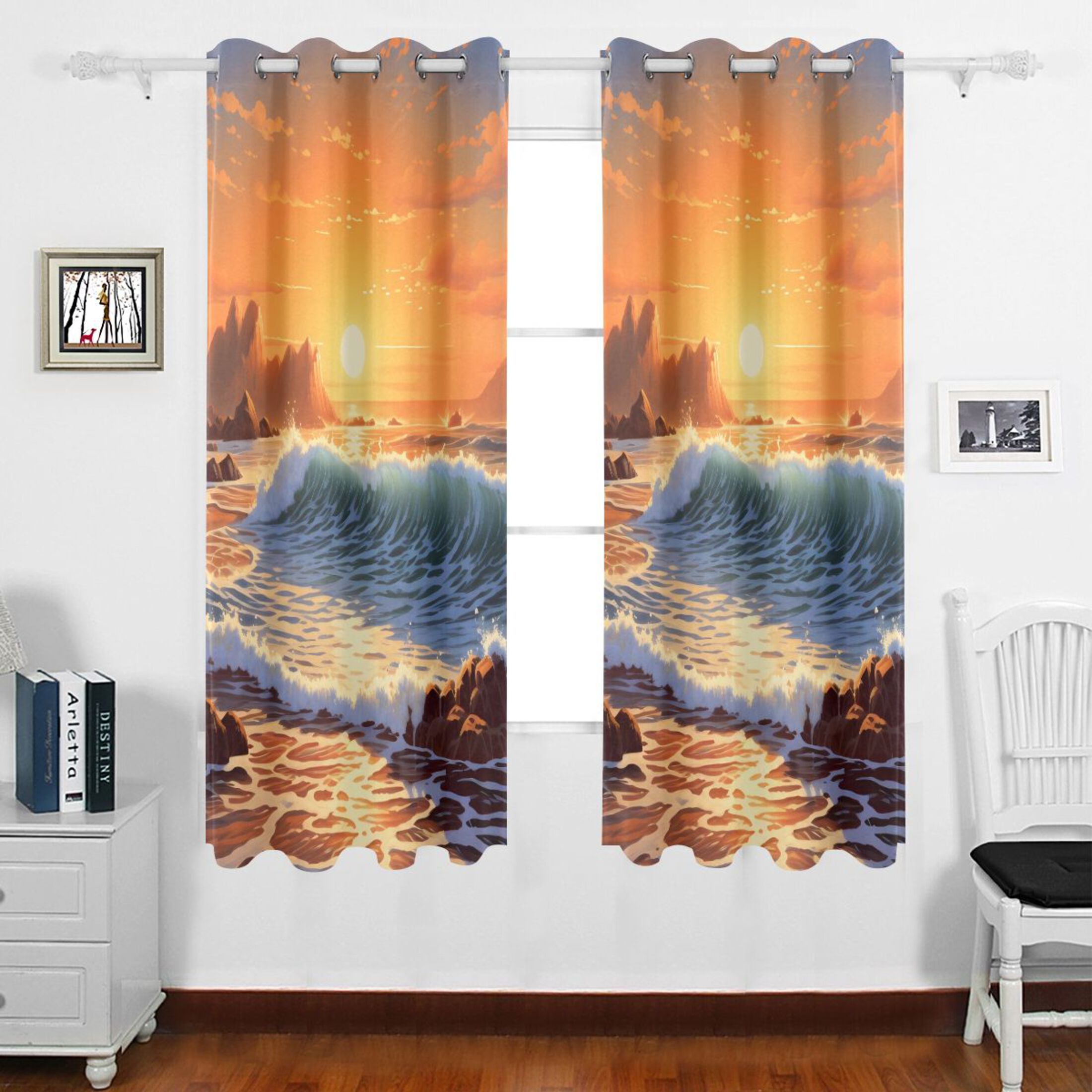Sunset Sea Landscape Grommet Blackout Curtains Thermal Insulated Window ...