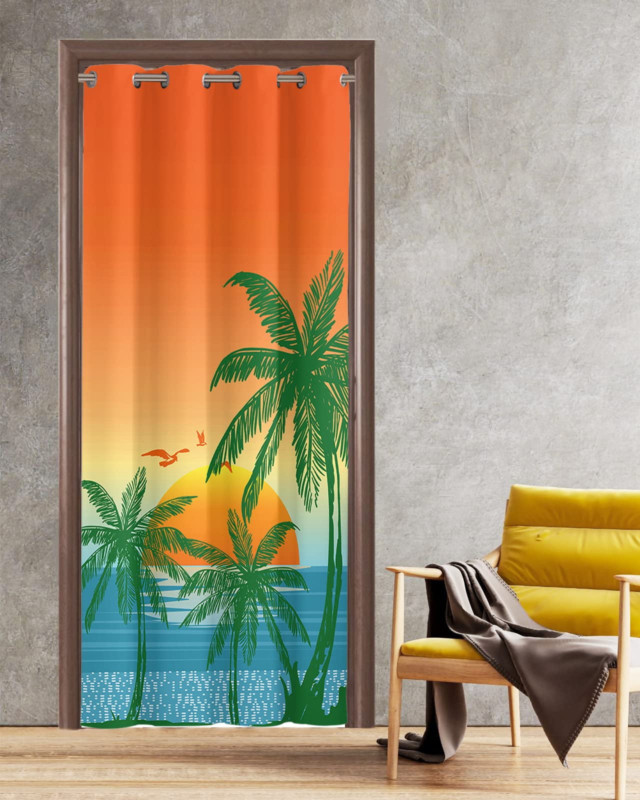 Sunset Sea Ocean Beach Coconut Tree Door Curtains Closet Noren for ...