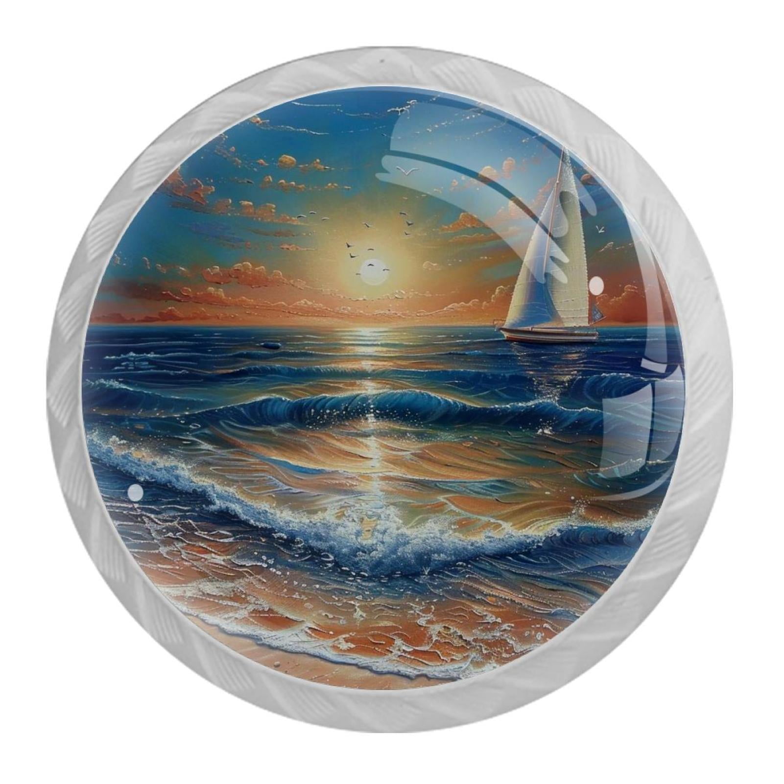 Sunset Sea Seagull Ship Drawer Knobs, 4 Piece Set Decorative Kitchen ...