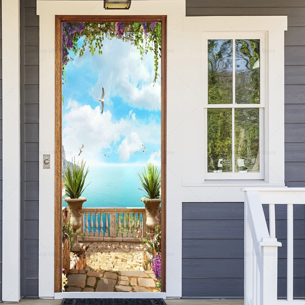 Sunset Sea View Scenery Door Stickers Self Adhesive for Living Room ...