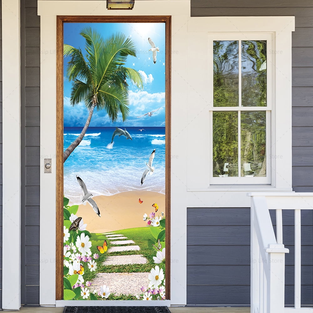 Sunset Sea View Scenery Door Stickers Self Adhesive for Living Room ...