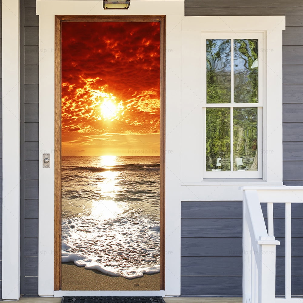 Sunset Sea View Scenery Door Stickers Self Adhesive for Living Room ...