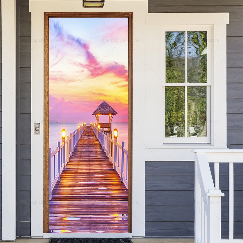 Sunset Sea View Scenery Door Stickers Self Adhesive for Living Room ...