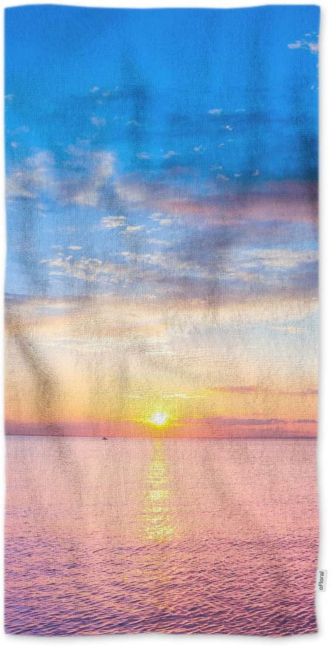 Sunset Seascape Skyscape Hand Towels,Sea Fiery Backdrop Bright Sunshine ...