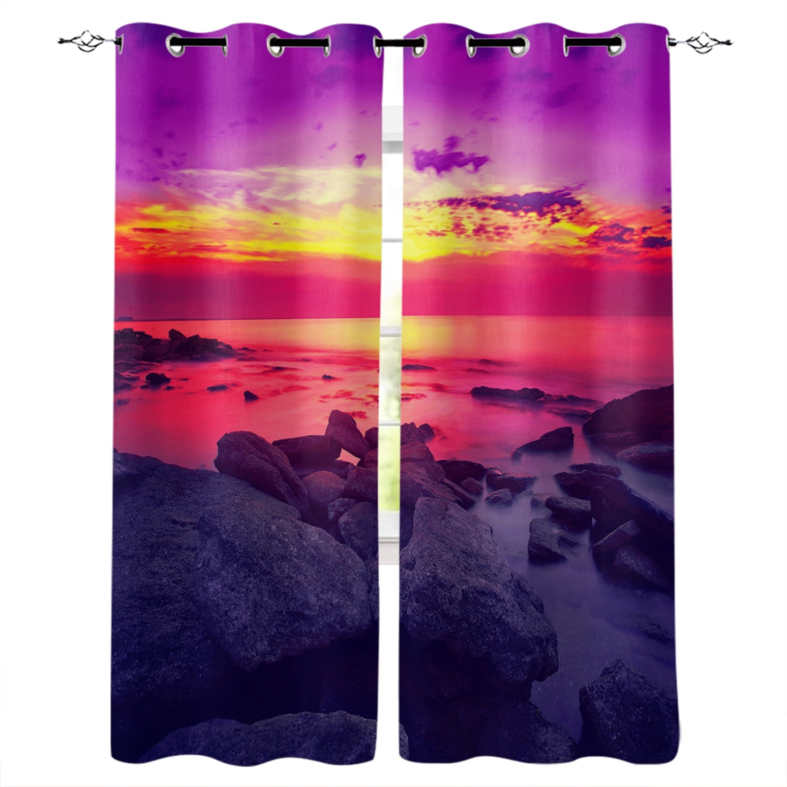Sunset Seaside Dusk Evening Sun Stones Window Curtain Made Finished ...