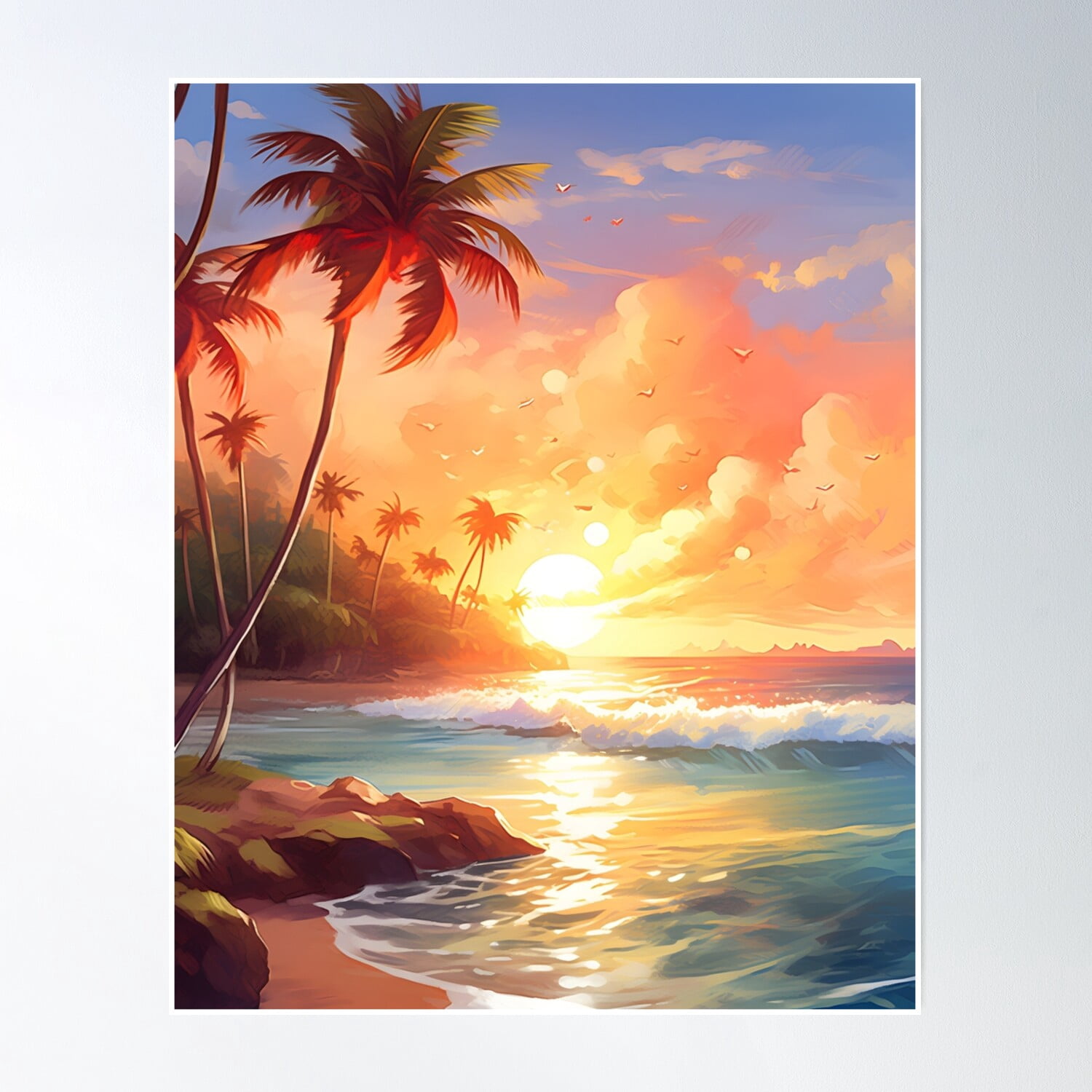 Sunset Serenade: Watercolor Beach Scene Poster Wall Art, Modern Wall ...
