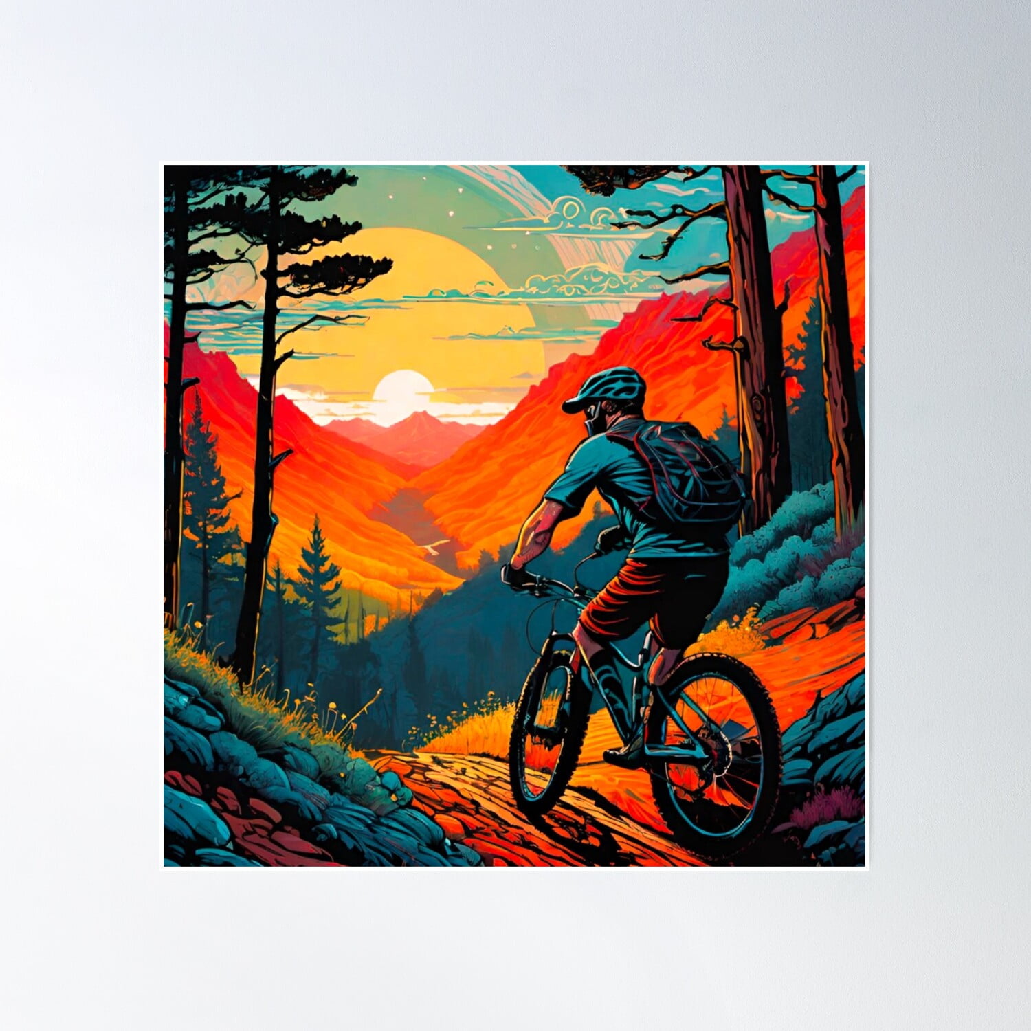 Sunset Shredder: Mtb Rider In The Forest” Poster Wall Art, Modern Wall ...