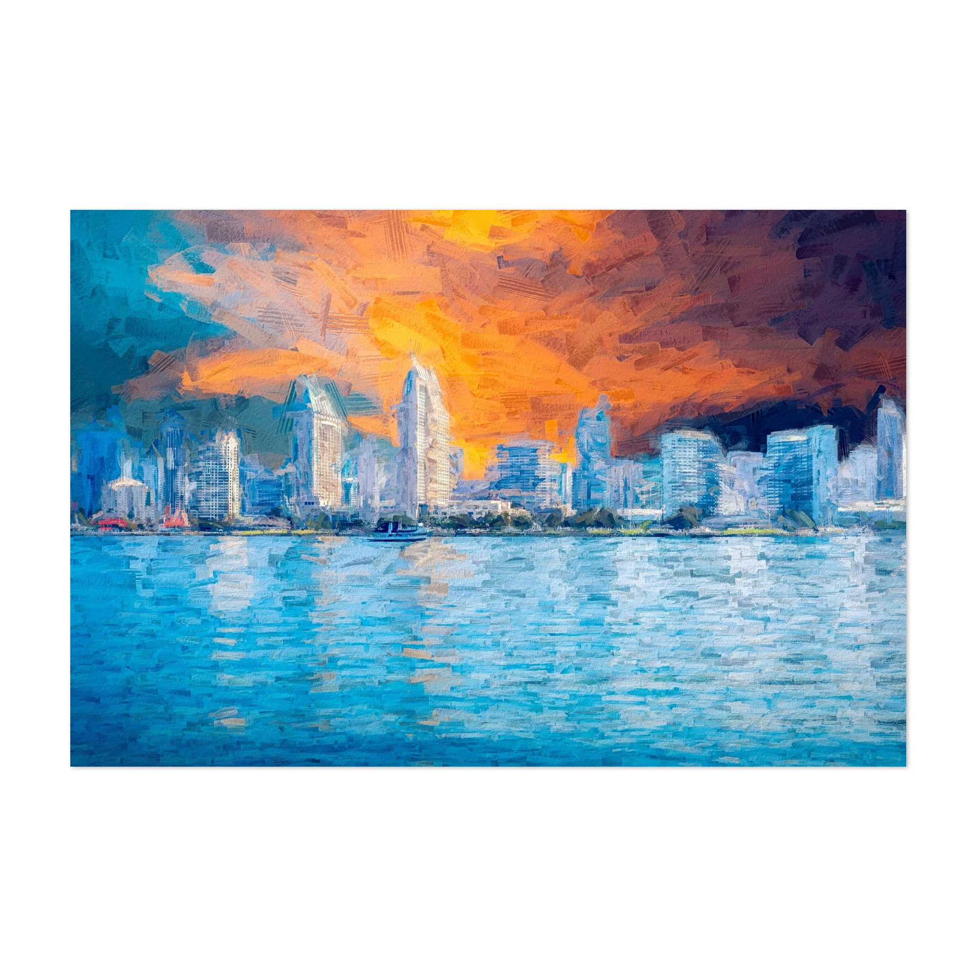 Sunset Skyline Reflections - Painterly Style - Coronado California ...