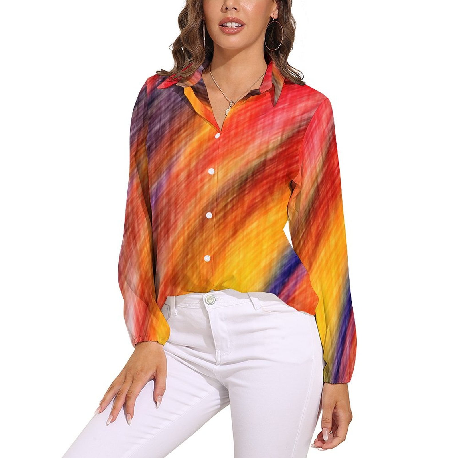 Sunset Spots Blouse Abstract Dots Print Vintage Graphic Blouses Women ...