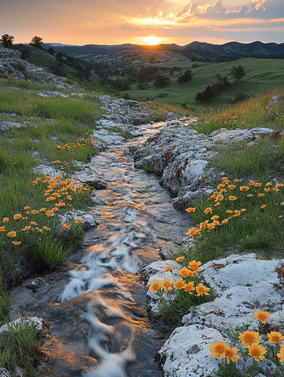 Sunset Stream Landscape Canvas Print/Wall Art， Suitable for Living Room， Bedroom， Office ...