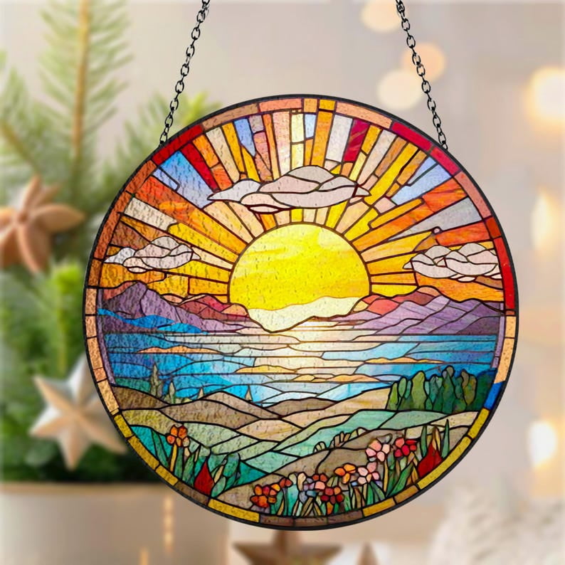 Sunset Suncatcher, Nature-Inspired Glass Art, Vibrant Suncatcher ...