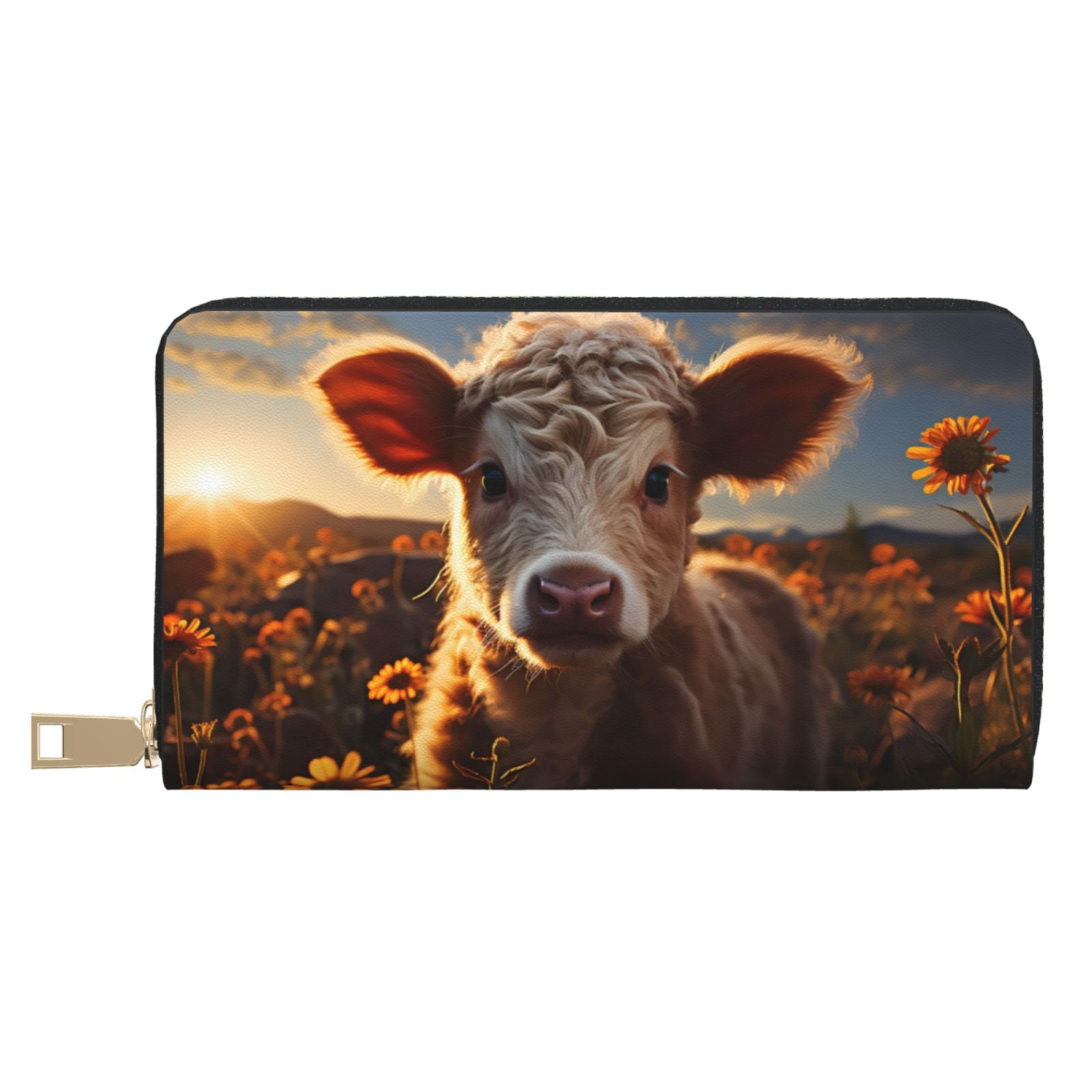 Sunset Sunflower Small Cow Wallet Women, Leather Bifold Multi Card ...