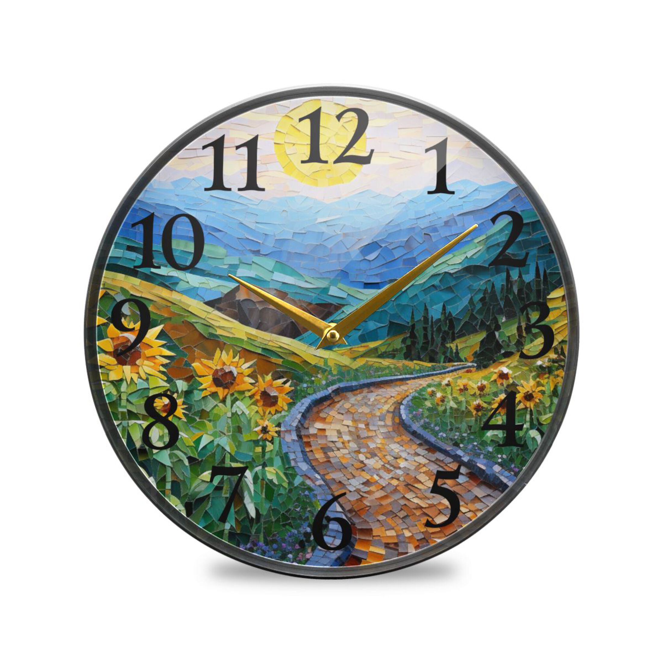 Sunset Sunflower Wall Clocks Battery Operated 9.5 Inch Round Clock ...