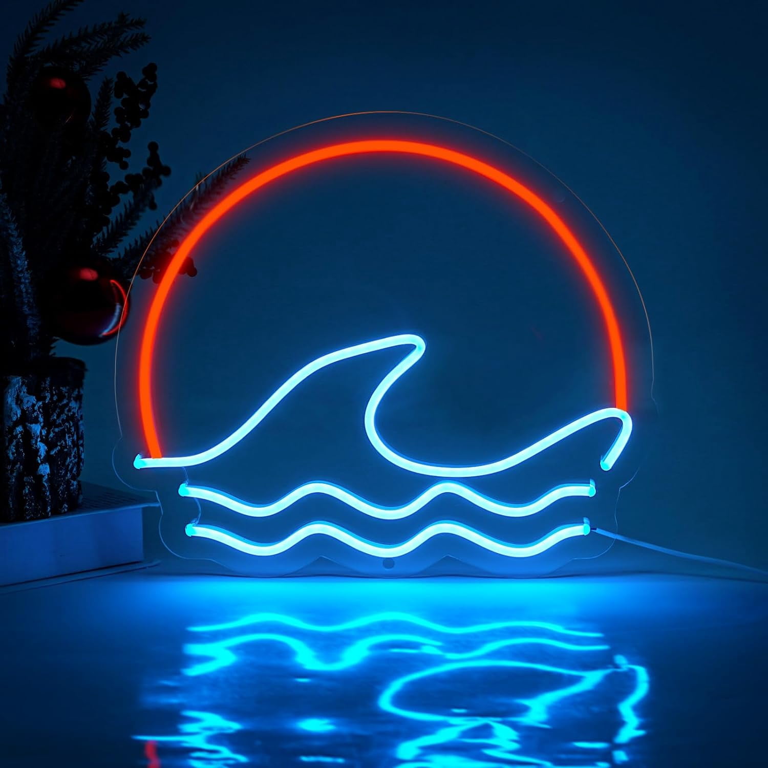 Sunset Sunrise Neon Sign, Sea Wave Sun LED Neon Light Sign Wall Decor ...