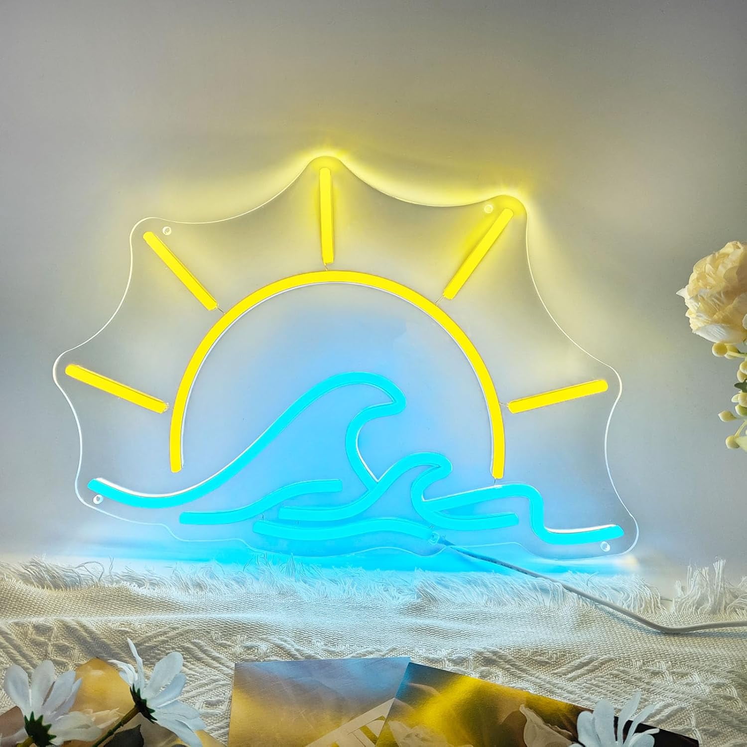 Sunset Sunrise Neon Signs, Sun on The Sea Wave Neon Lights for Bedroom ...