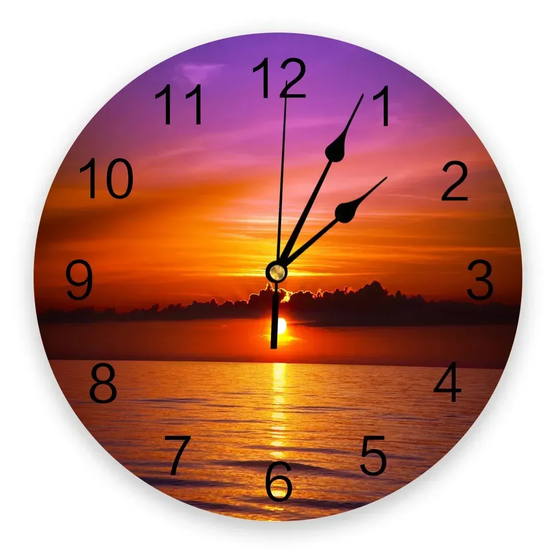 Sunset Sunset Sea Wall Clocks Brief Design Silent Home Cafe Office Wall Decor Clocks for Kitchen ...