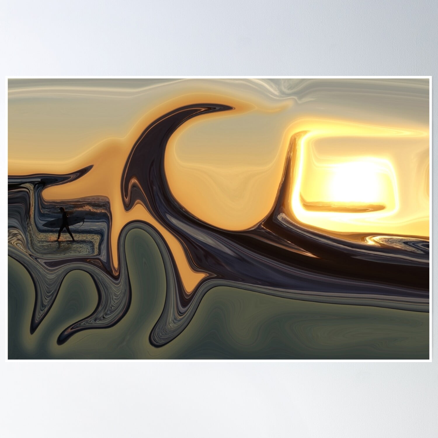 Sunset Surf 00013A -- Surfer And The Big Wave Poster Wall Art, Modern ...