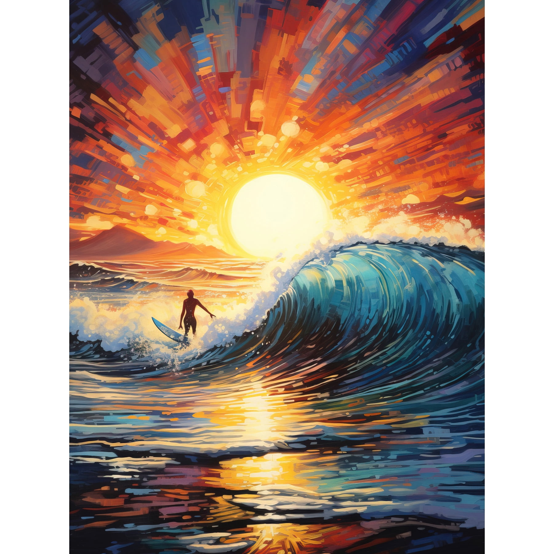 Sunset Surf Waves Surfing Artwork Vibrant Blue Purple Orange Setting ...