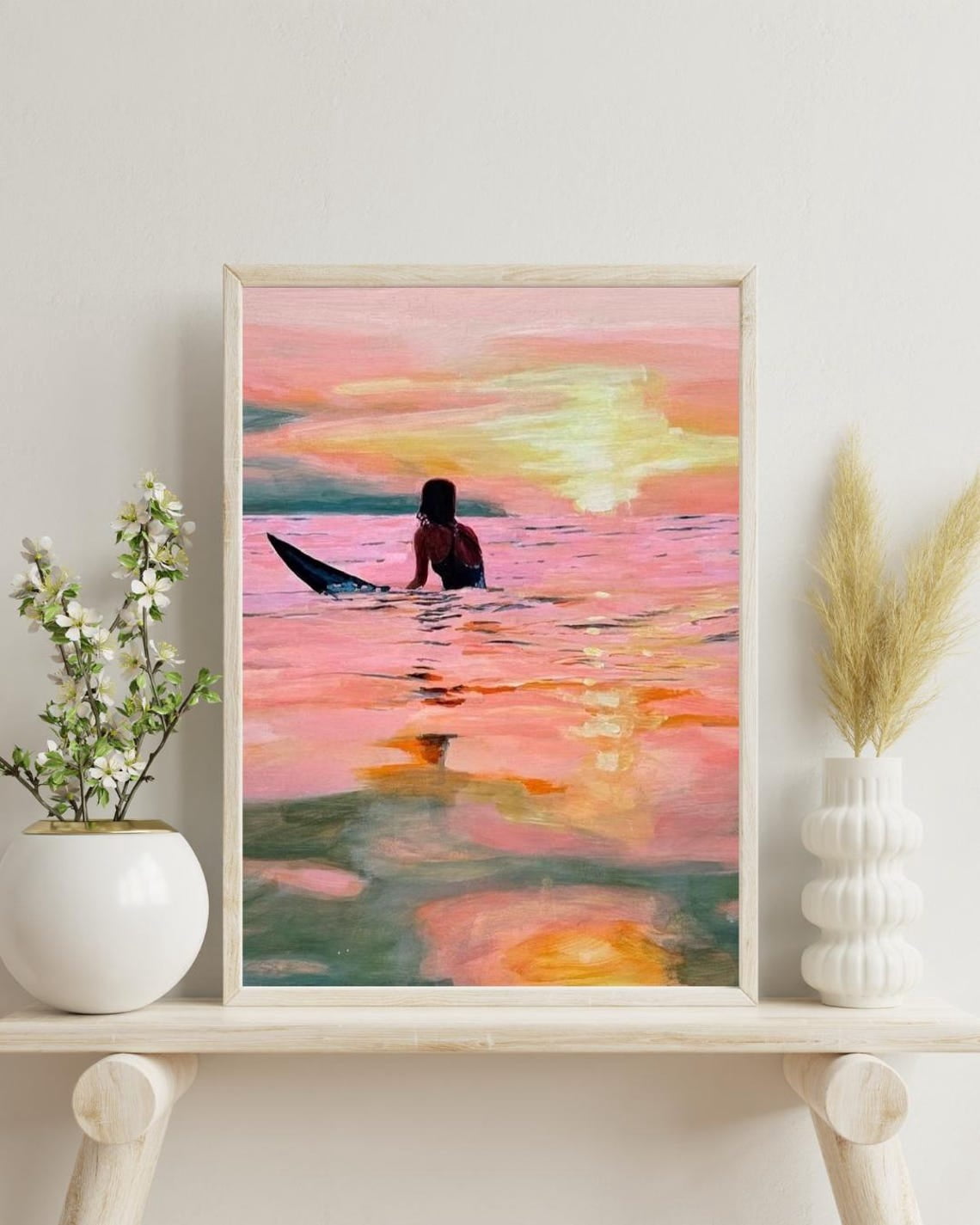 Sunset Surfer Art Werner Bronkhorst Style Modern Wall Decor, Unframed ...