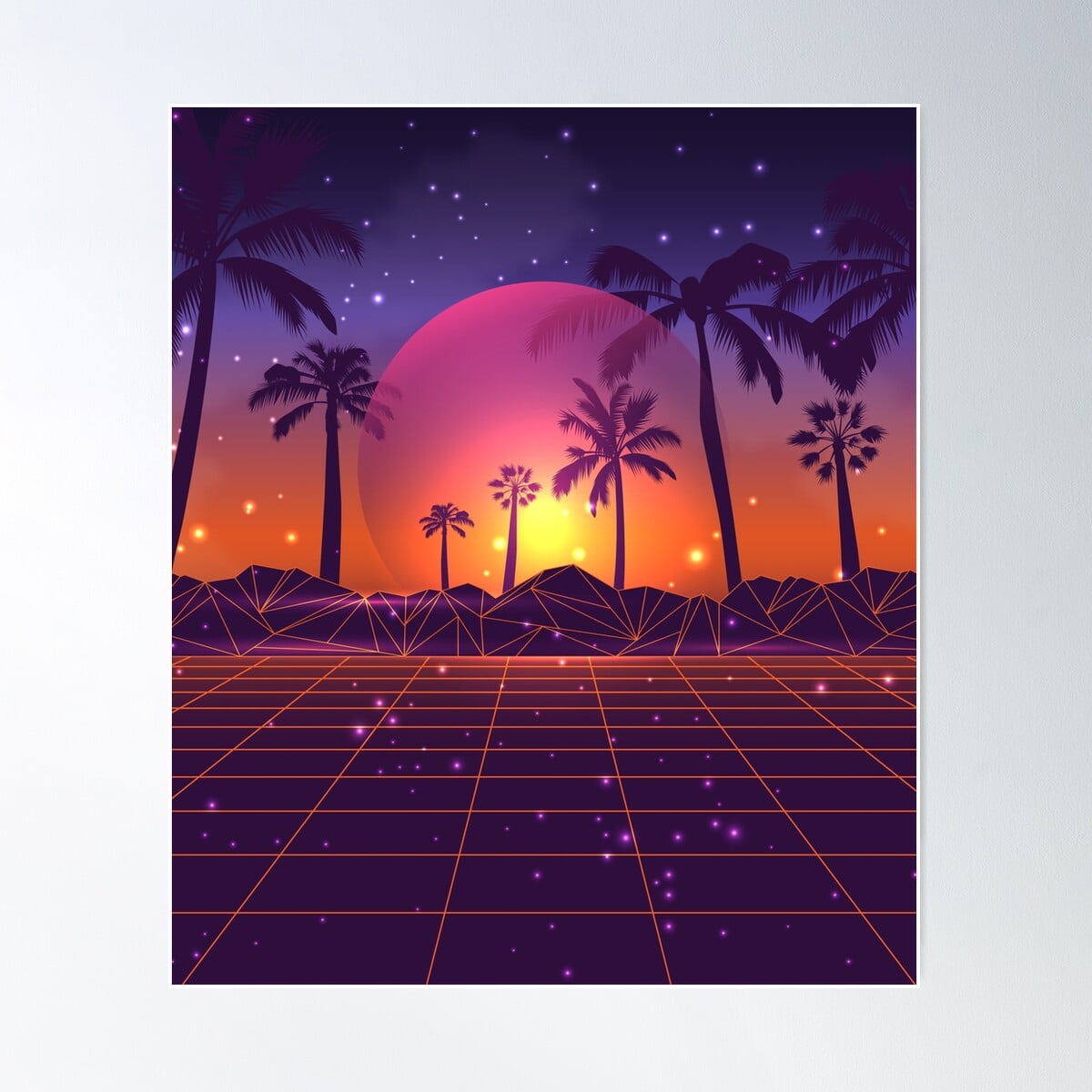 Sunset Synthwave State Of Mind Poster Wall Art, Modern Wall Decor For ...