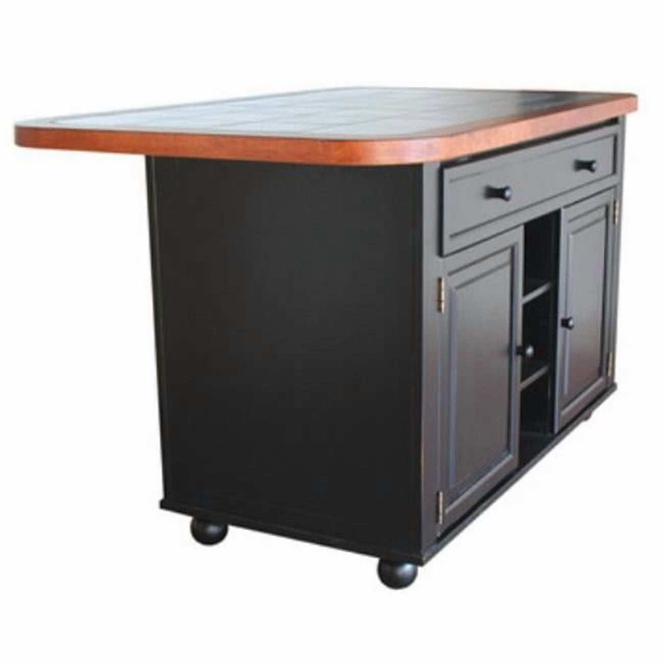 Sunset Trading Antique Black Kitchen Island with Cherry Trim & Inlaid ...