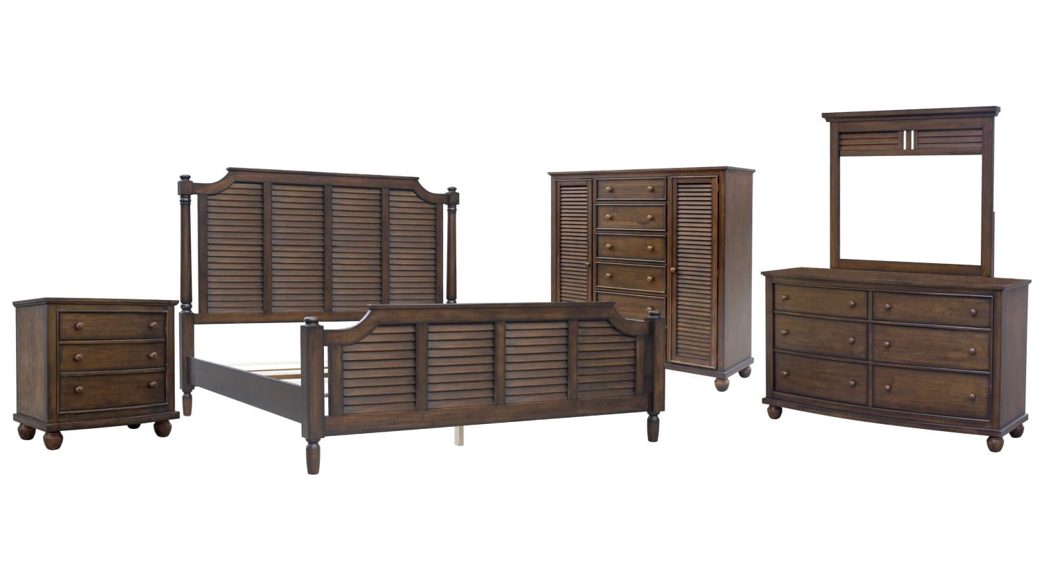 Sunset Trading Bahama Shutter 5-Piece Wood King Bedroom Set in Walnut ...