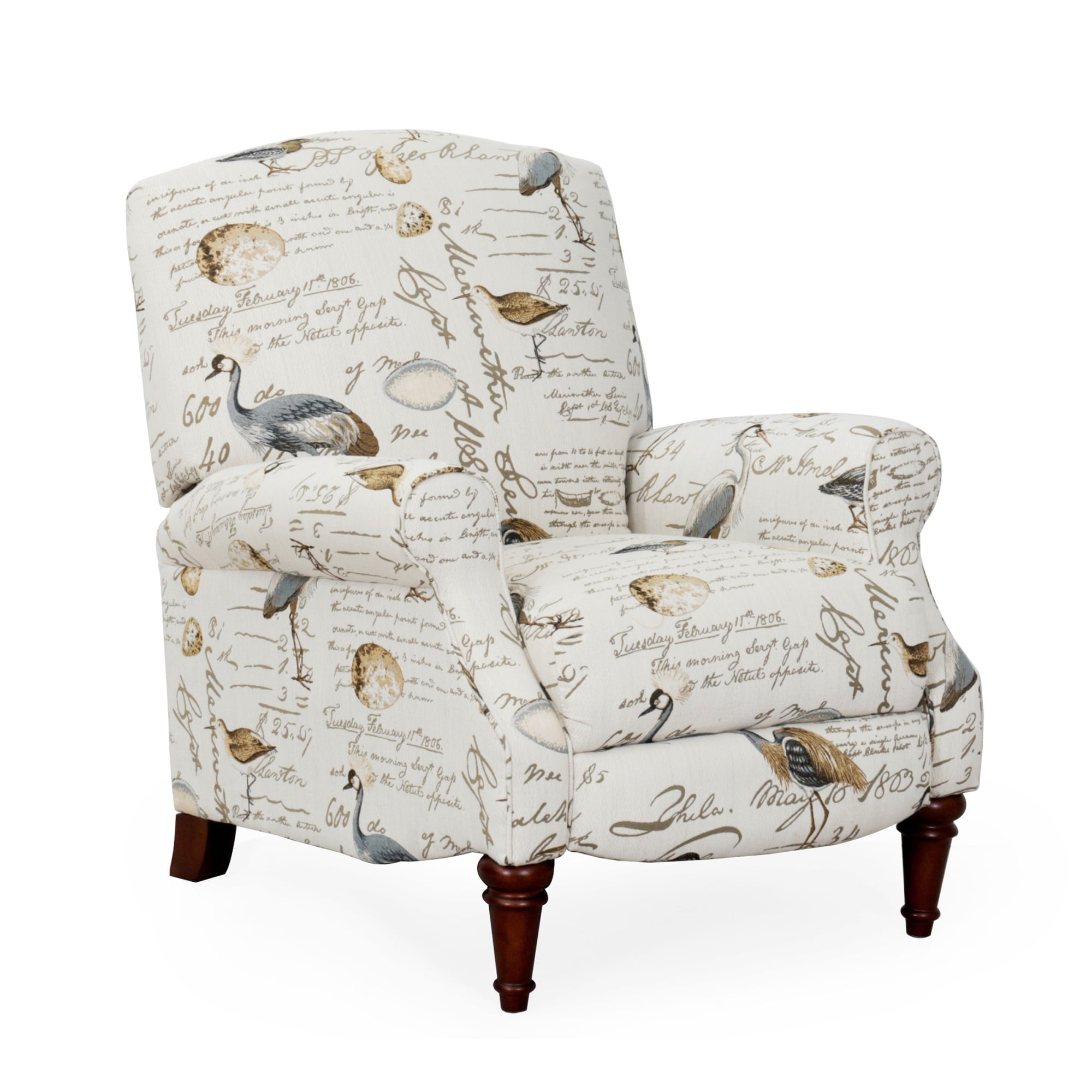Sunset Trading Bird Script Fabric Manual Reclining Chair in Ivory ...