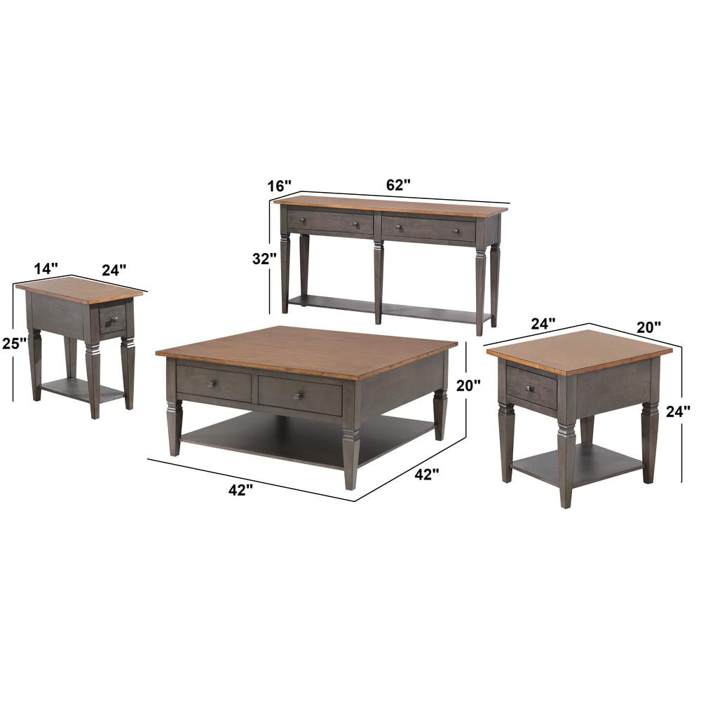 Sunset Trading Dakota 4PC Square Coffee Table Set w Console Brown Gray ...