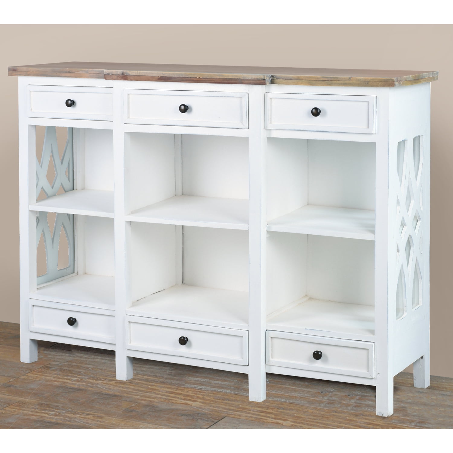 Sunset Trading Lattice Display Console White Brown Solid Wood Fully ...