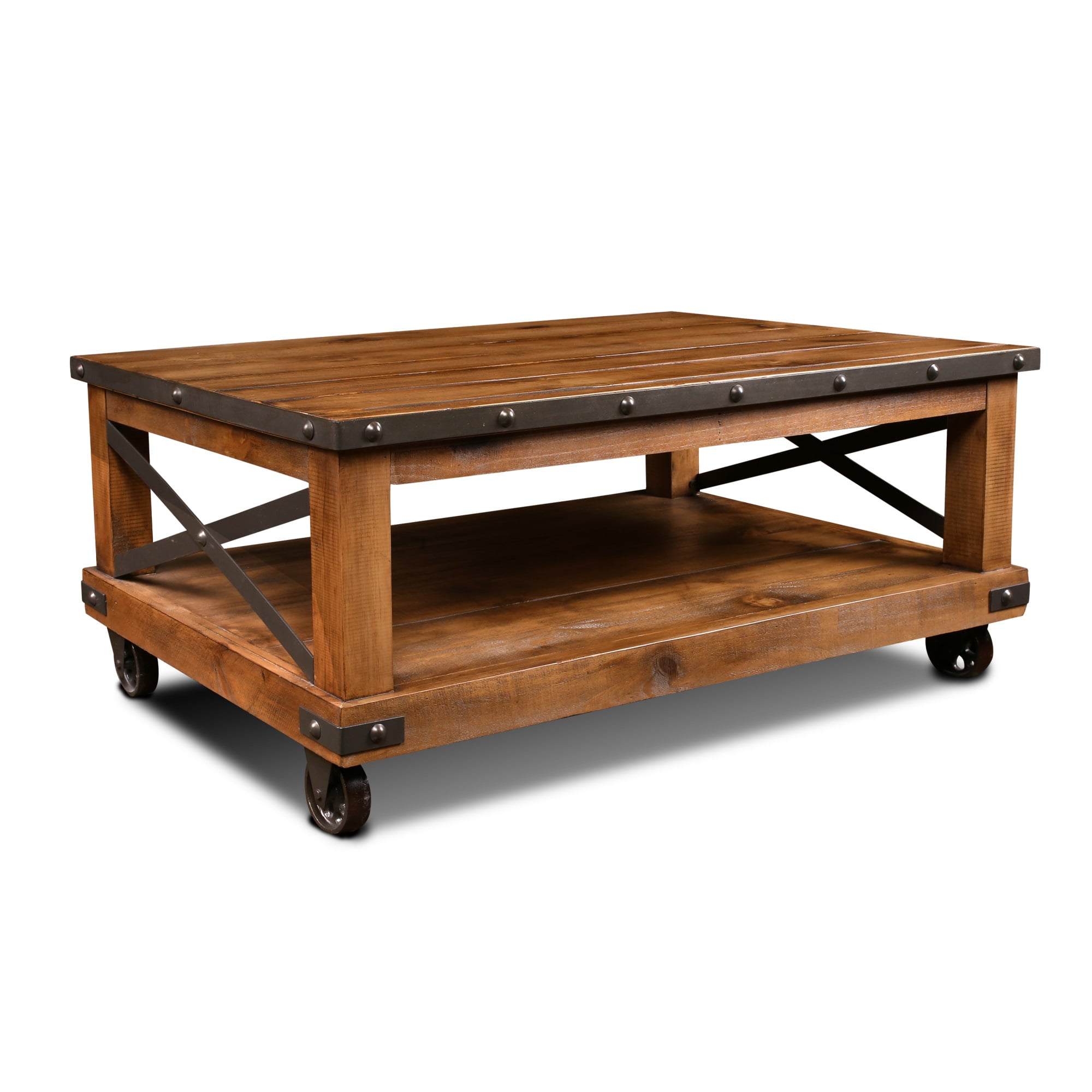 Sunset Trading Rustic City Wood Coffee Cocktail Table with Shelf in ...