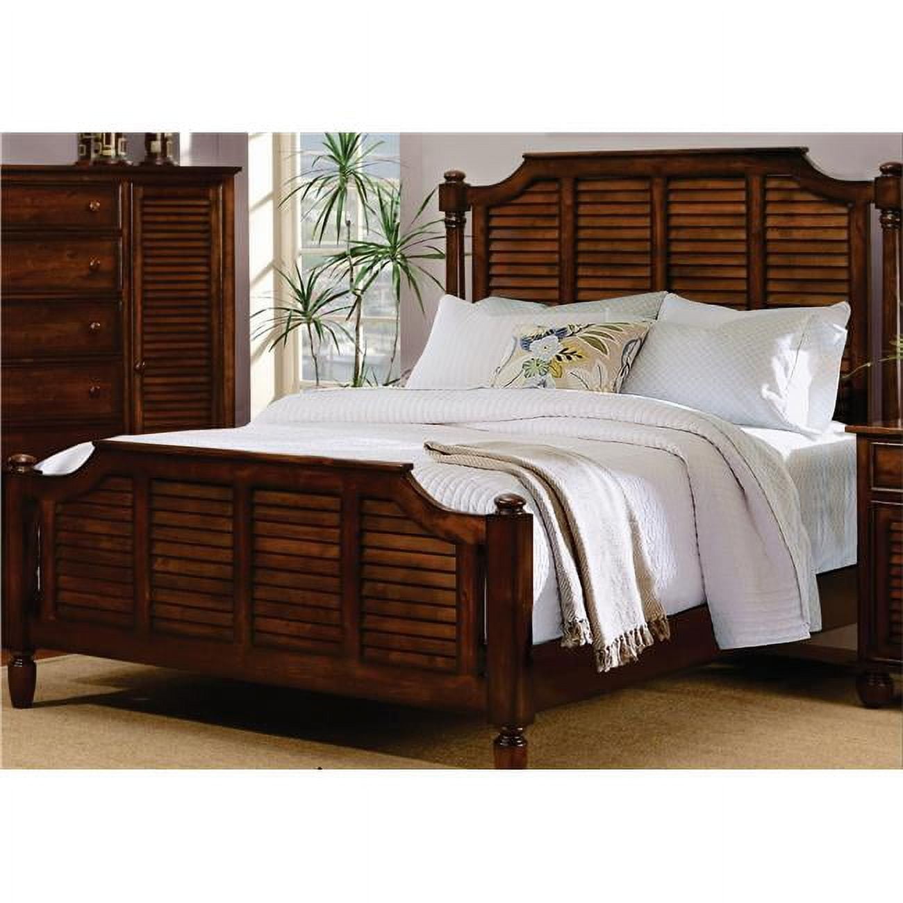 Sunset Trading Bahama Shutter Wood King Bed | Tropical Walnut Brown ...