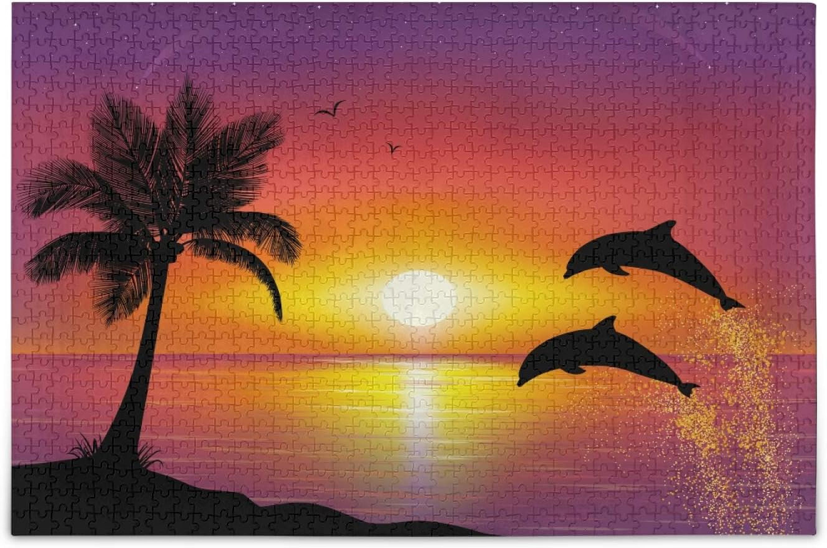 Sunset Tree Dolphin Jumping Puzzle for Adults 500 Piece Puzzles Game ...