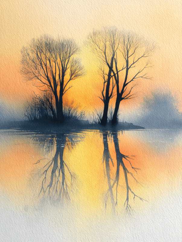 Sunset Tree Reflection Canvas Print，Cafe Decor for Living Room Bedroom ...