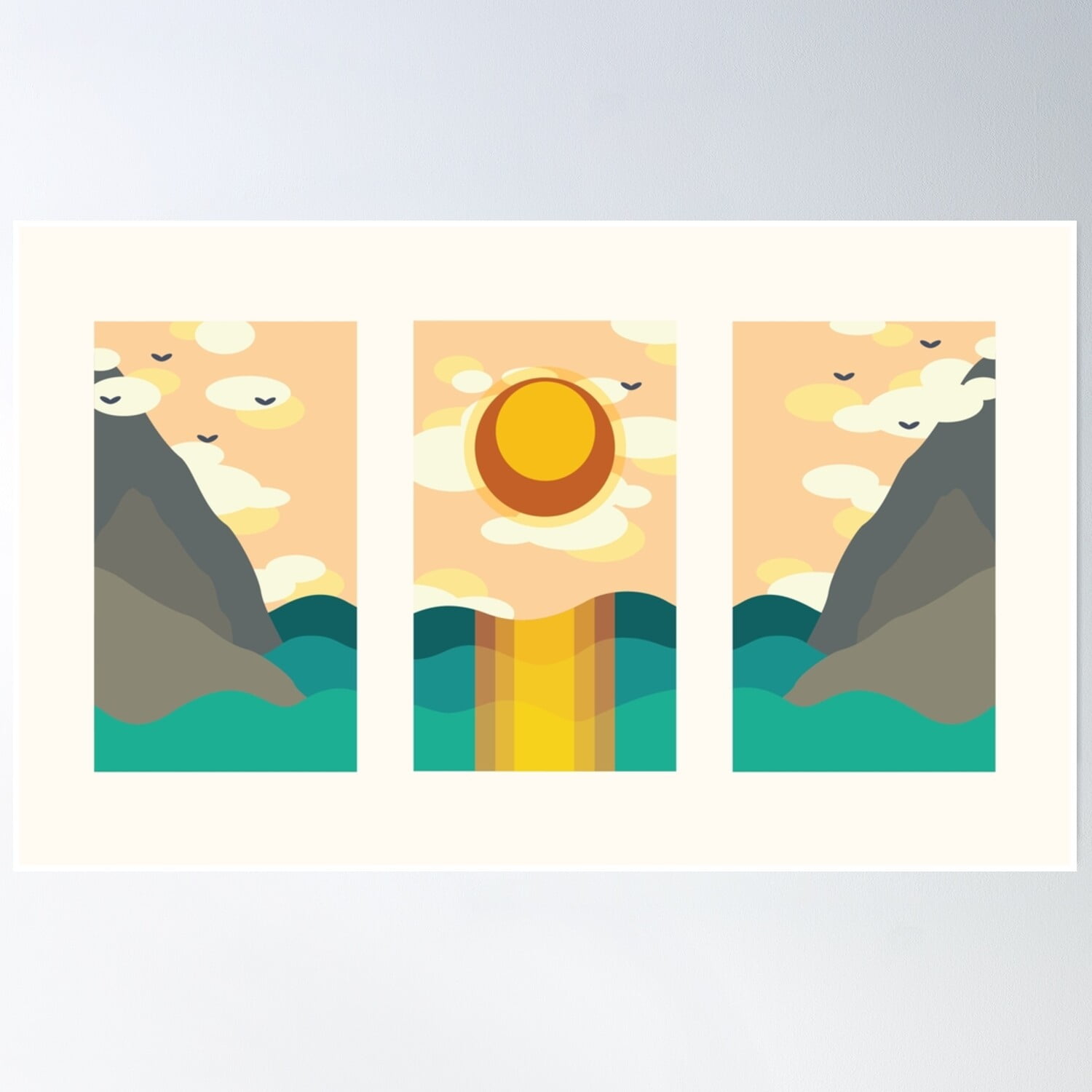 Sunset Triptych Poster Wall Art, Modern Wall Decor, 8x12 UNFRAMED ...