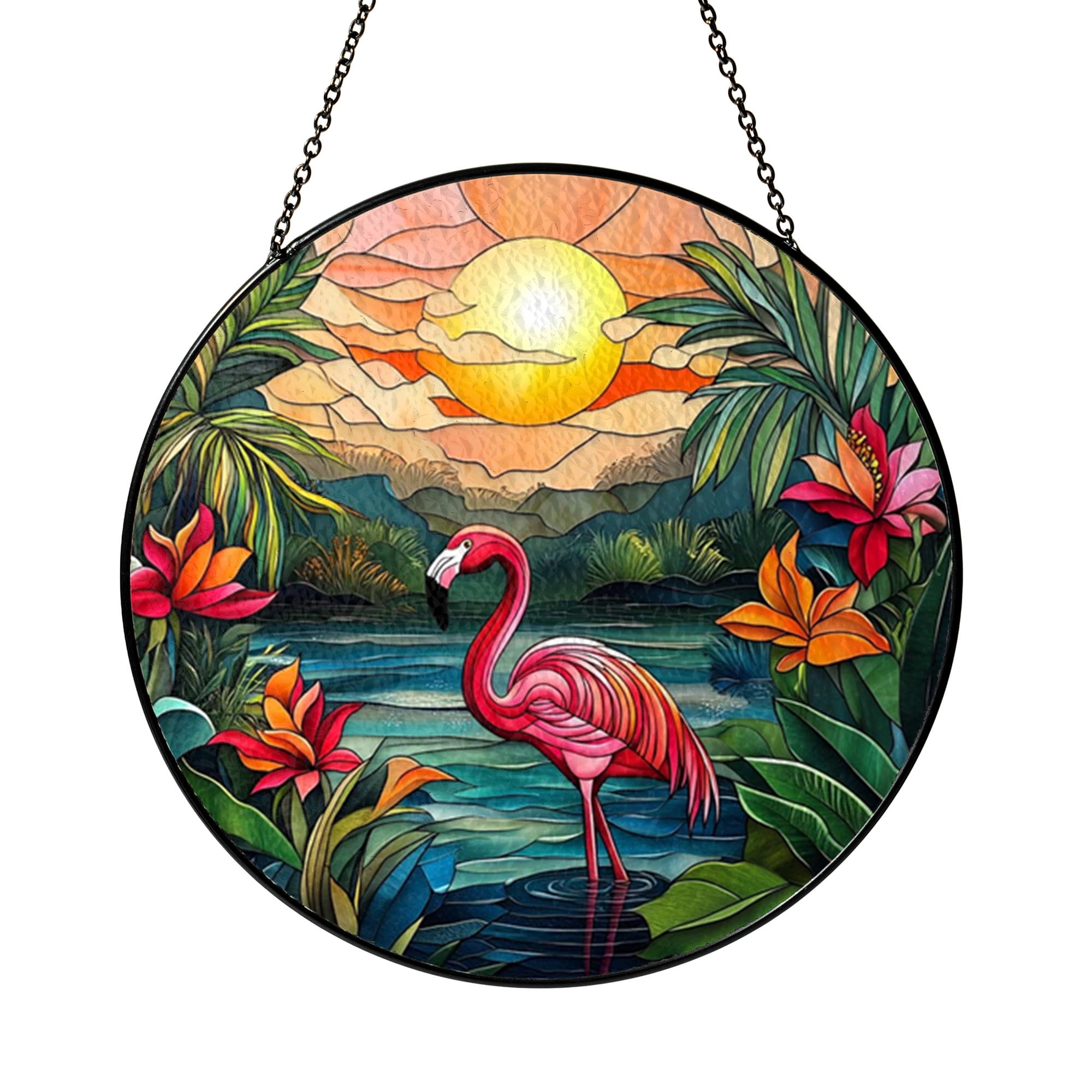 Sunset Tropical Bird Window Hanging – Stained Glass Style Nature Art ...