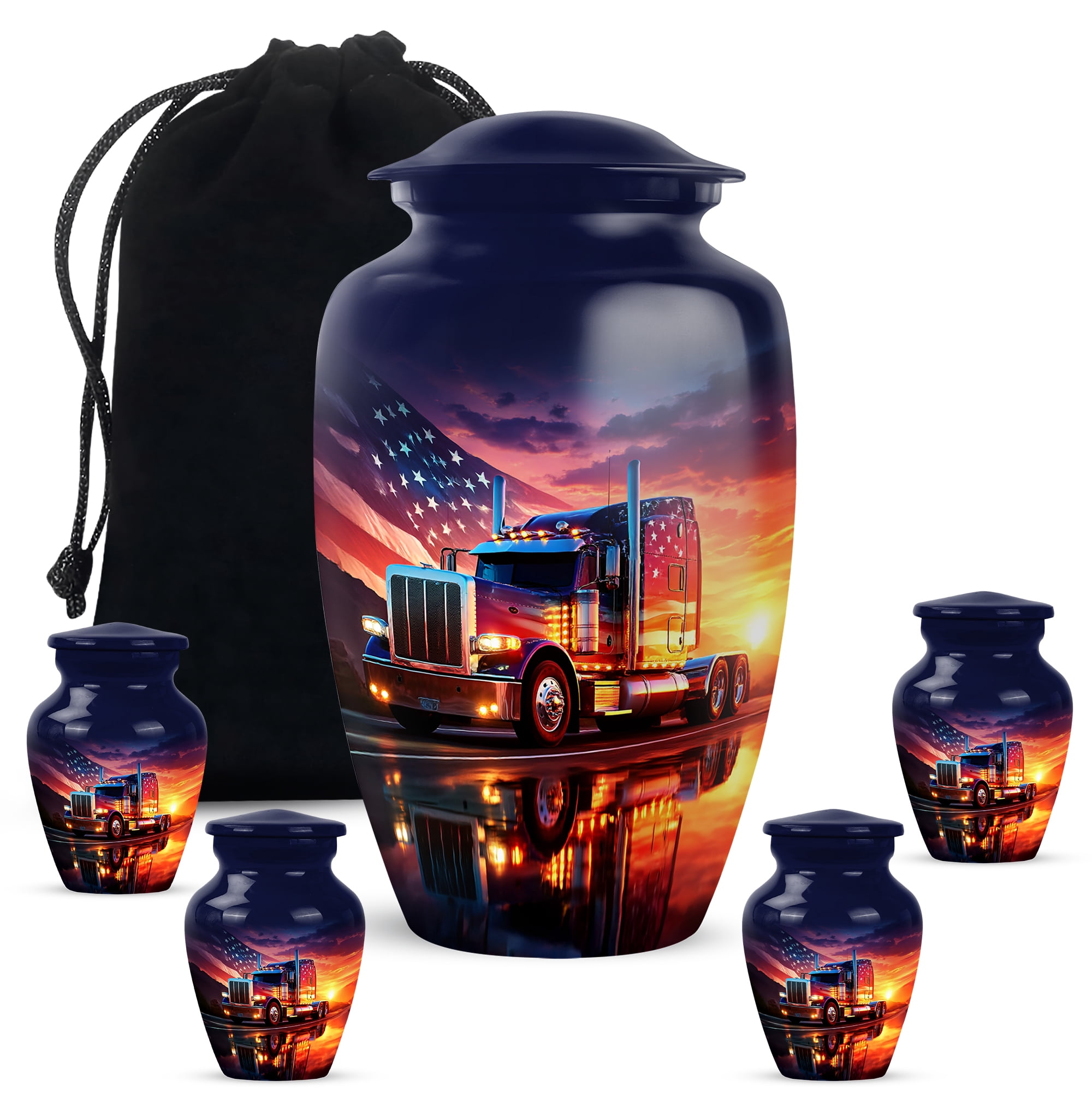 Sunset Truck Cremation Urn, 1 Large And 4 Mini Urn For Ashes, Trucker ...