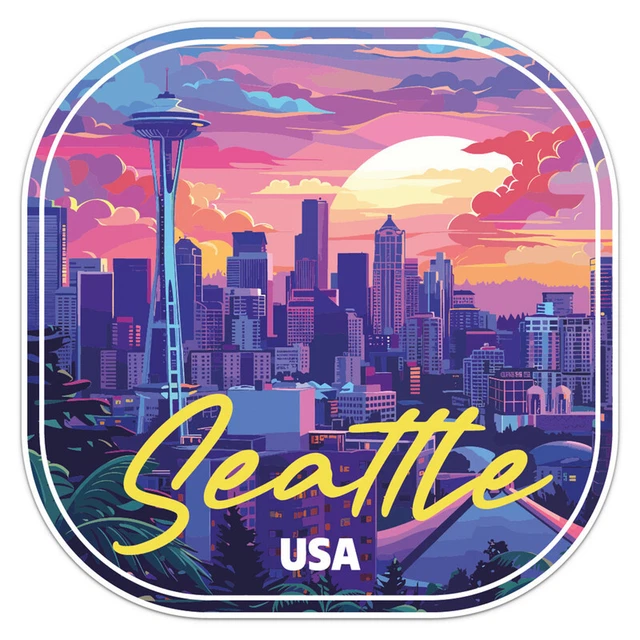 Sunset Usa Seattle City Sticker Phone Decal Water Bottle Stickers Car ...