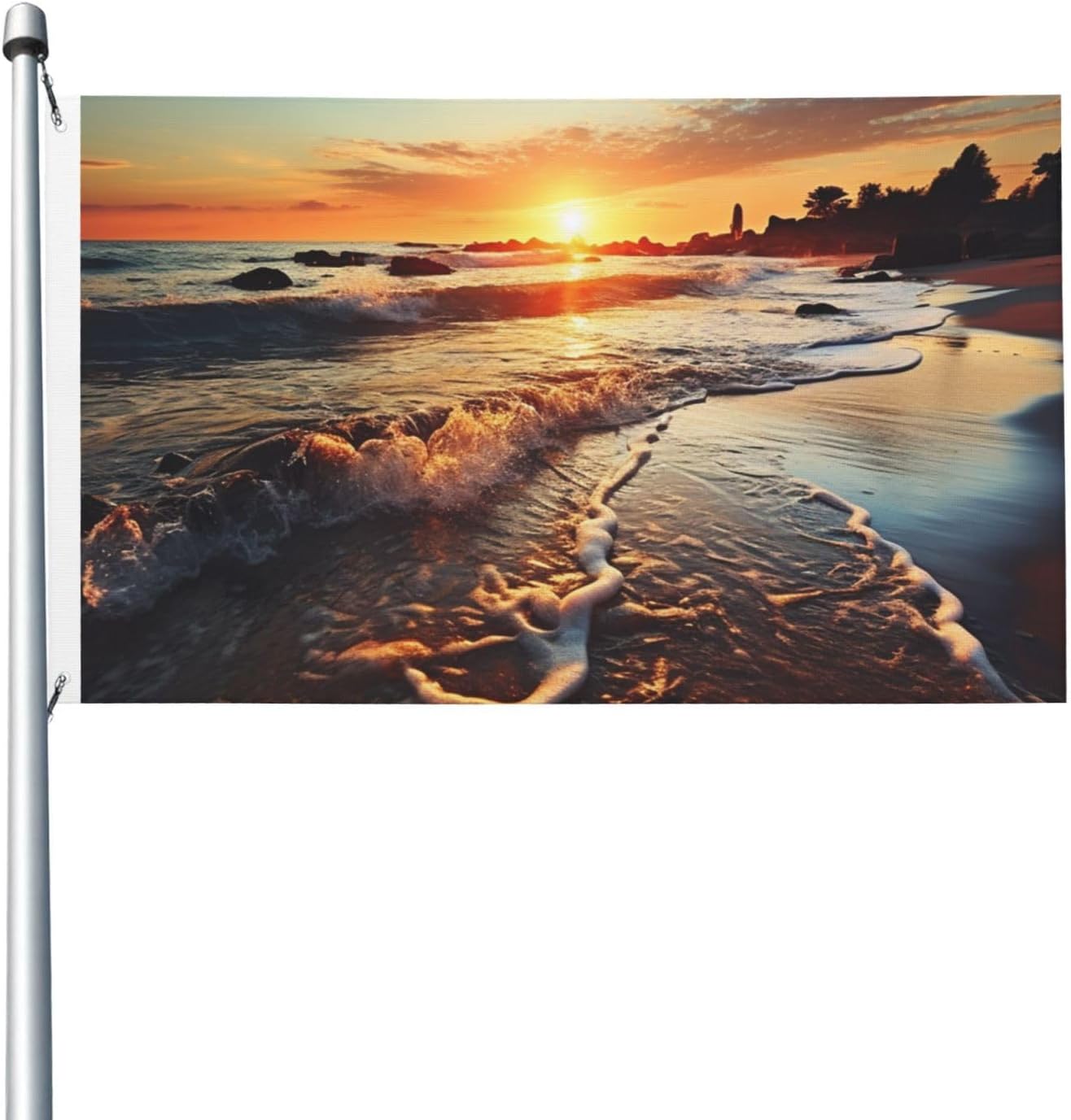 Sunset View on The Beach Shore Flag 4.85x8 ft Double-sided Printing ...