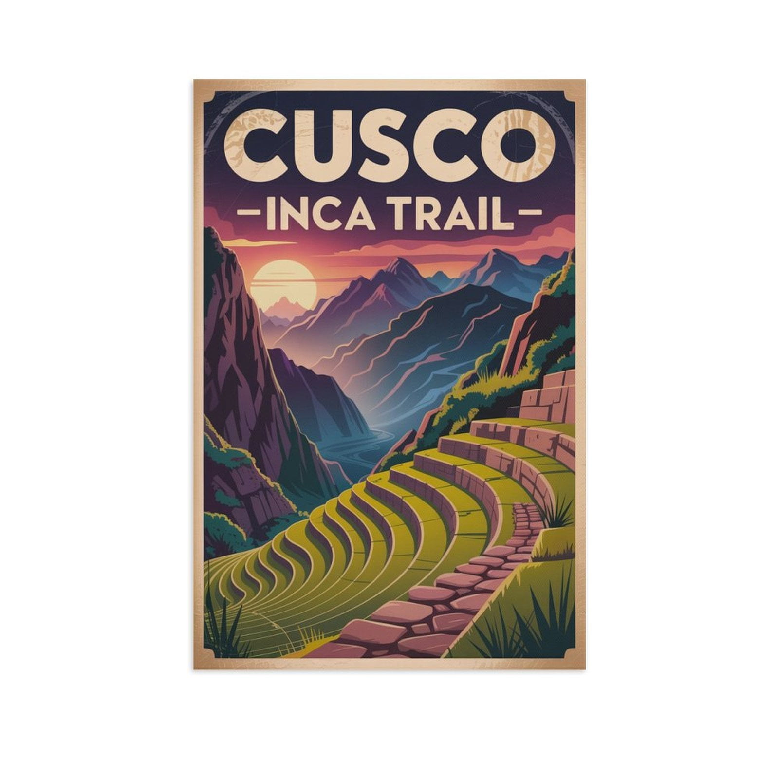 Sunset Wall Art Inca Trail Peru Retro Travel Poster Cusco Andes ...