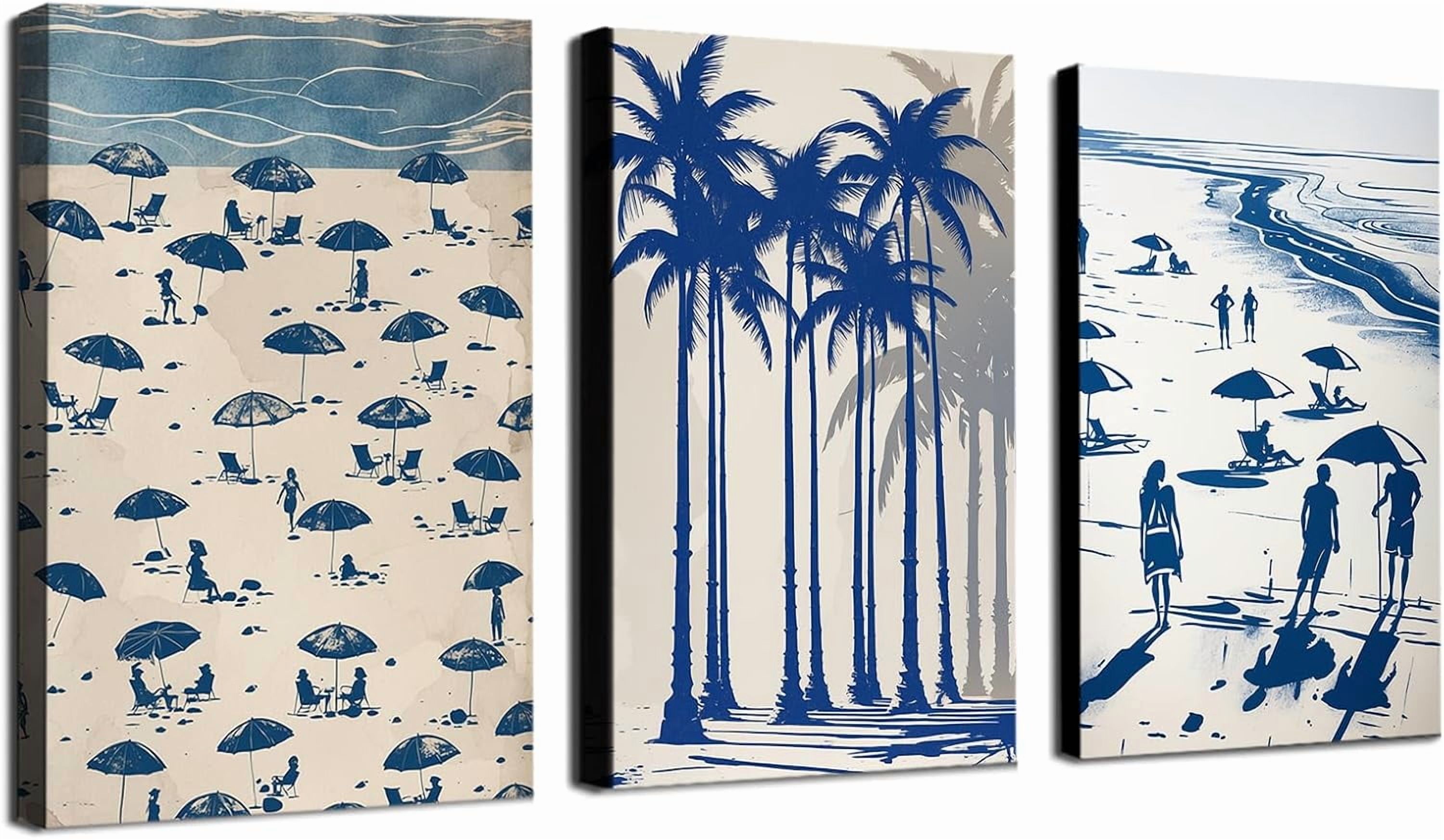Sunset Wall Art Set of Three Vibrant Pink Beach Umbrellas and Surfer ...