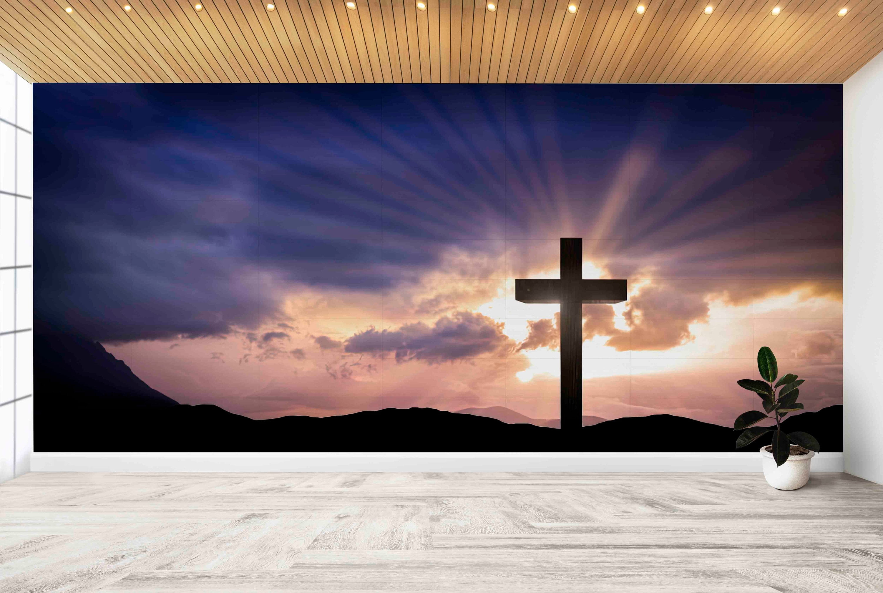 Sunset Wall Painting, Paper Wall Art Christian Mural, Custom Wallpaper ...