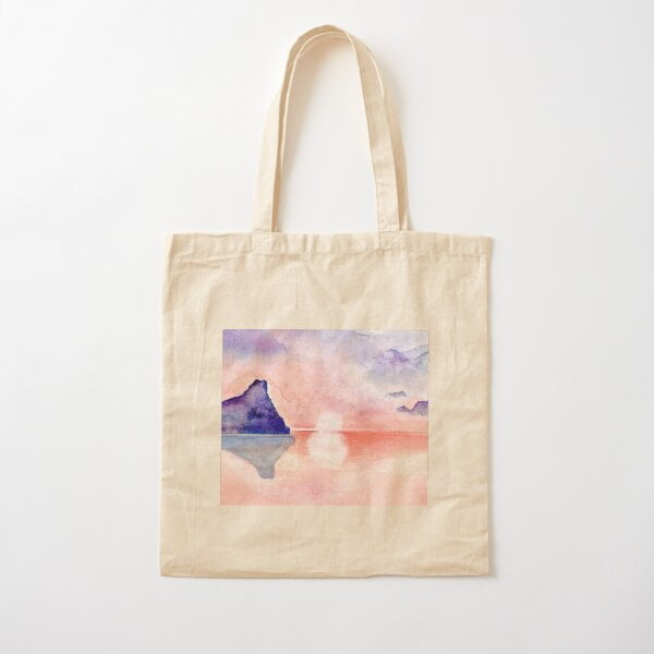 Sunset, Watercolor, Mountains, Cottagecore, Warmcore Canvas Tote Bag ...