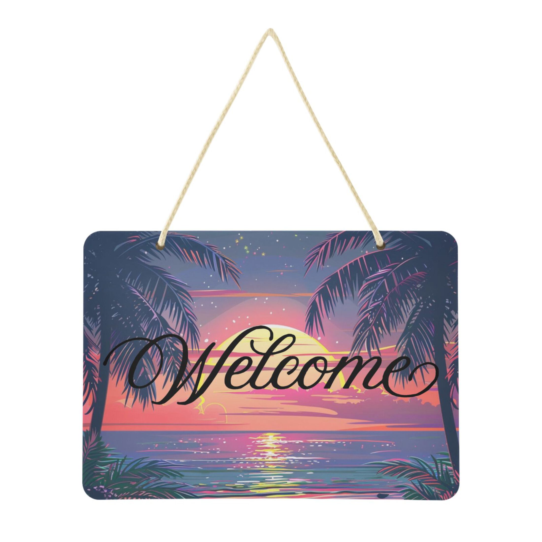 Sunset Welcome Sign Front Door PVC 14x10 inch Hanger Hello Sign ...