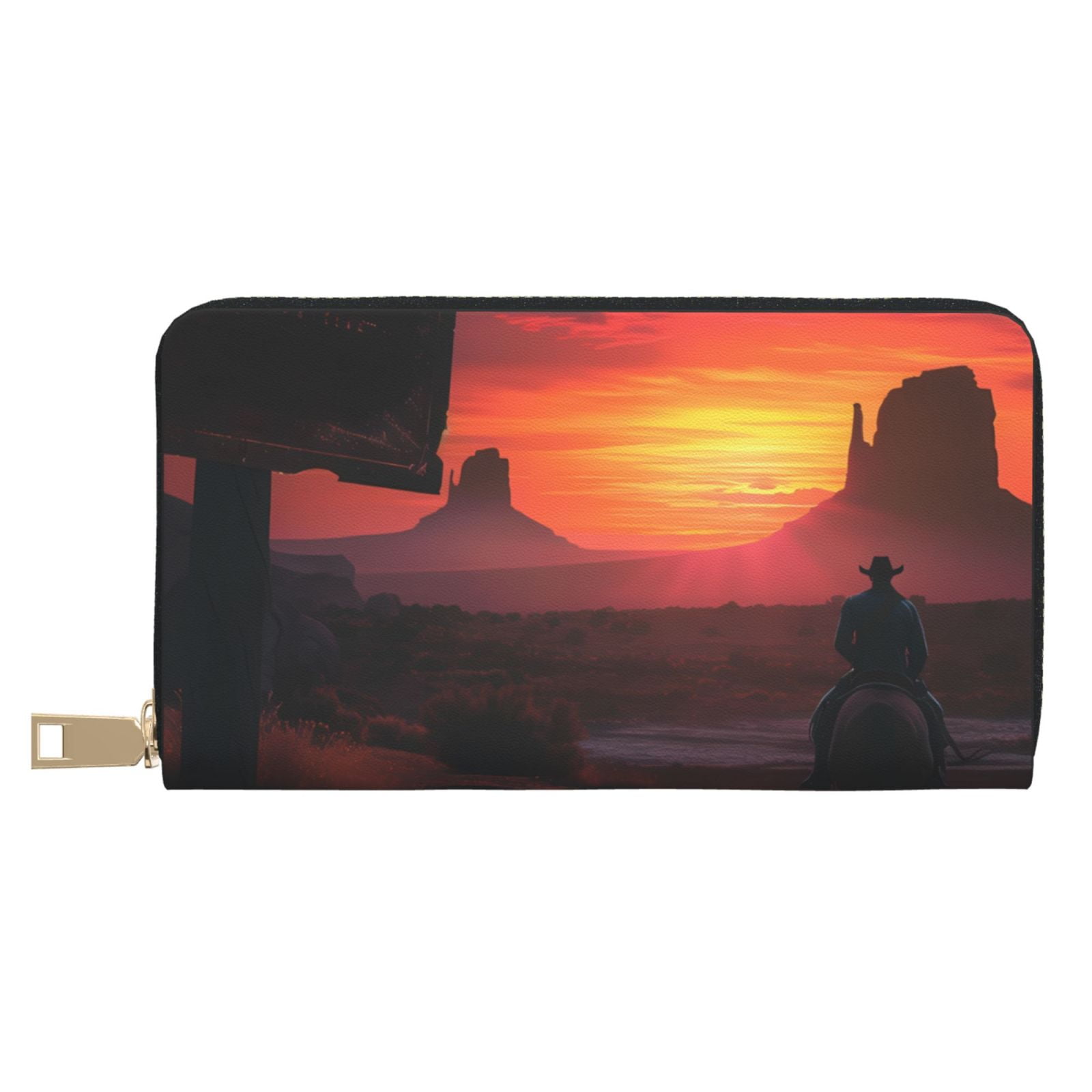 Sunset Western Desert Cowboy Wallet Women, Leather Bifold Multi Card ...