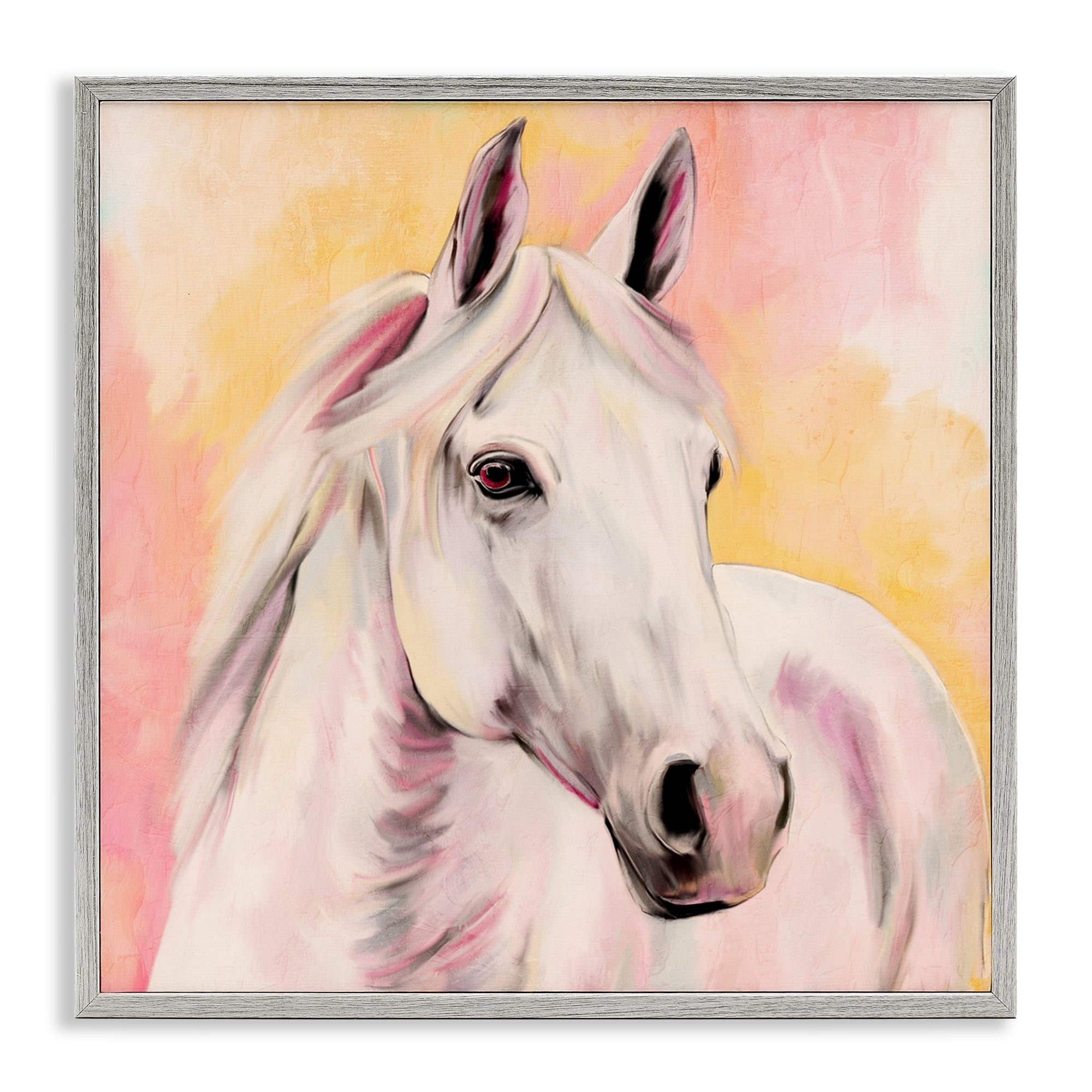 Sunset White Horse Gray Framed Giclee Art, design by Kim Allen ...