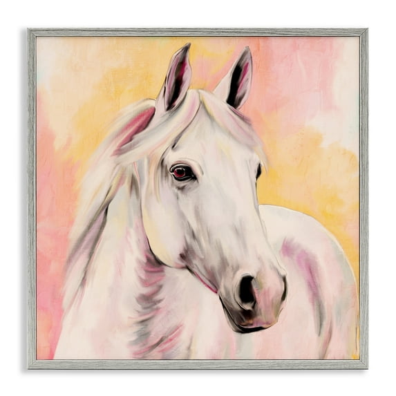 Sunset White Horse Gray Framed Giclee Art, design by Kim Allen ...
