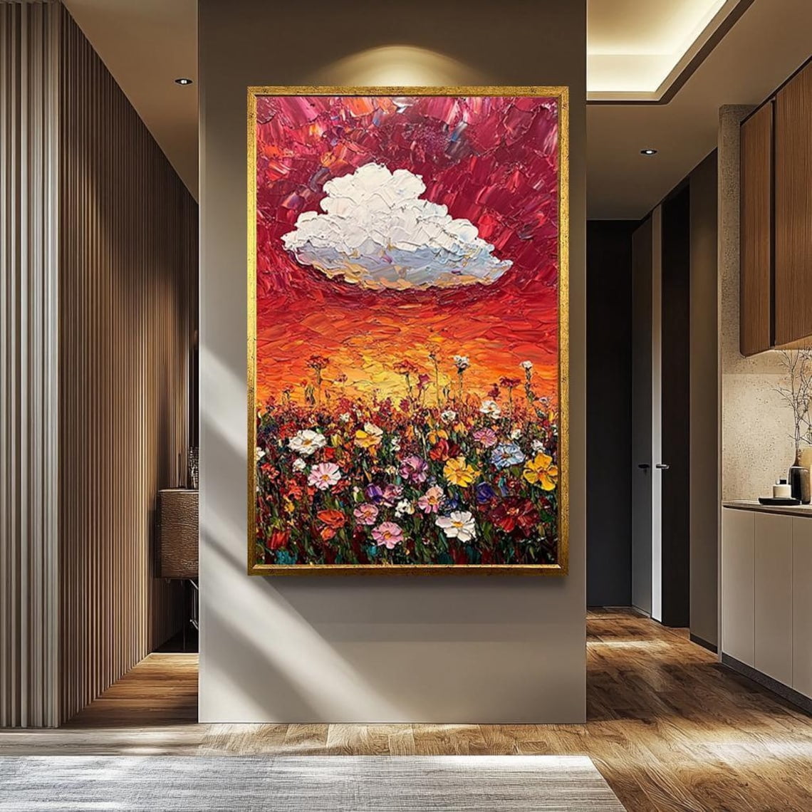 Sunset Wildflower Field Impressionist Vibrant Landscape Wall Art ...