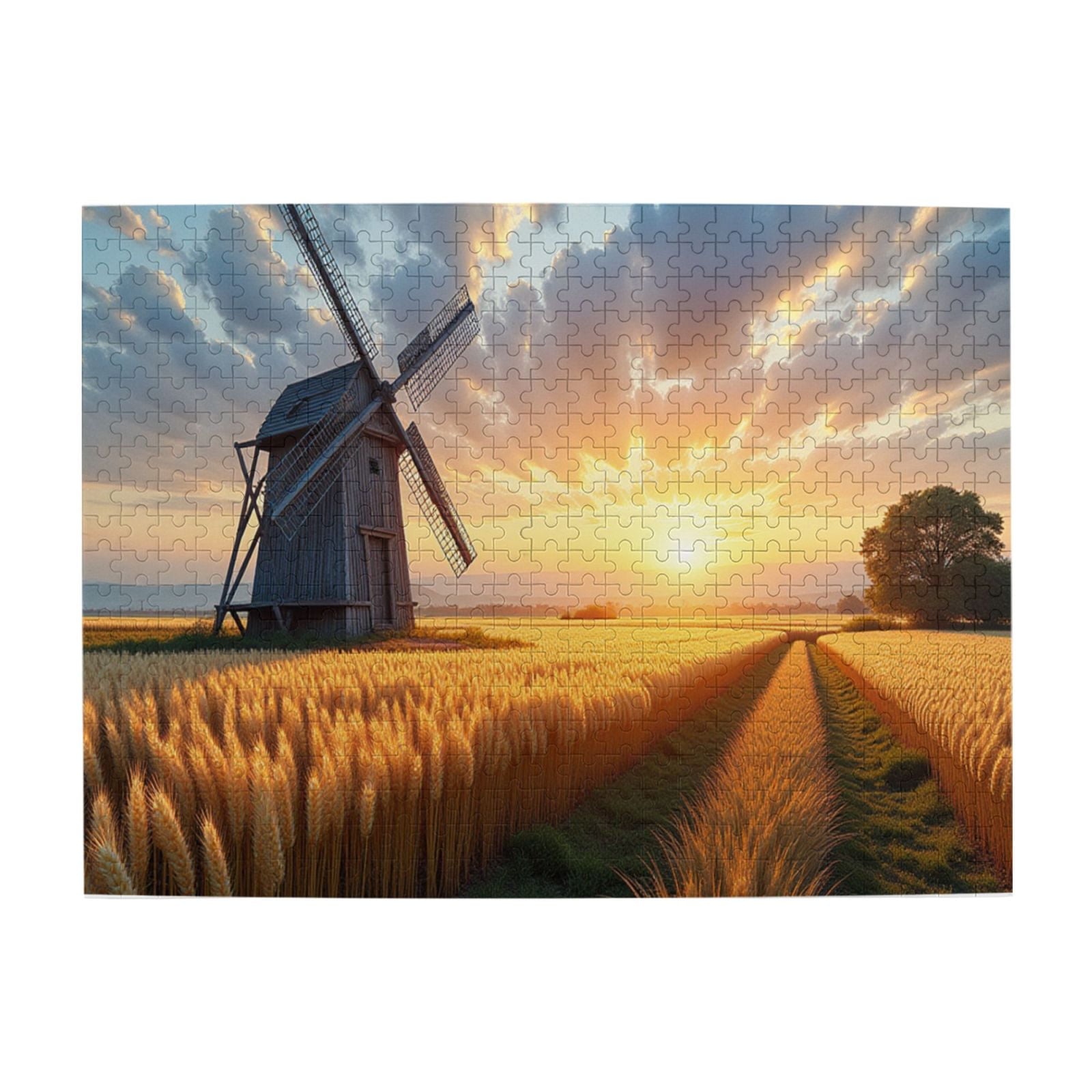 Sunset Windmill 500Piece Adult Jigsaw Puzzle Challenging And Relaxing ...